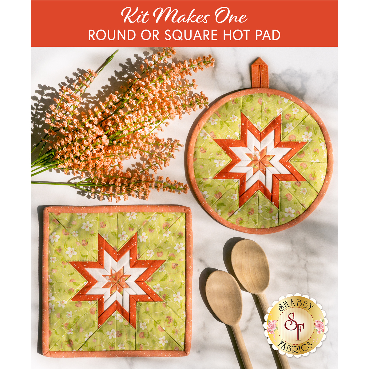 Folded Star Hot Pad Kit - Strawberries & Rhubarb | Shabby Fabrics