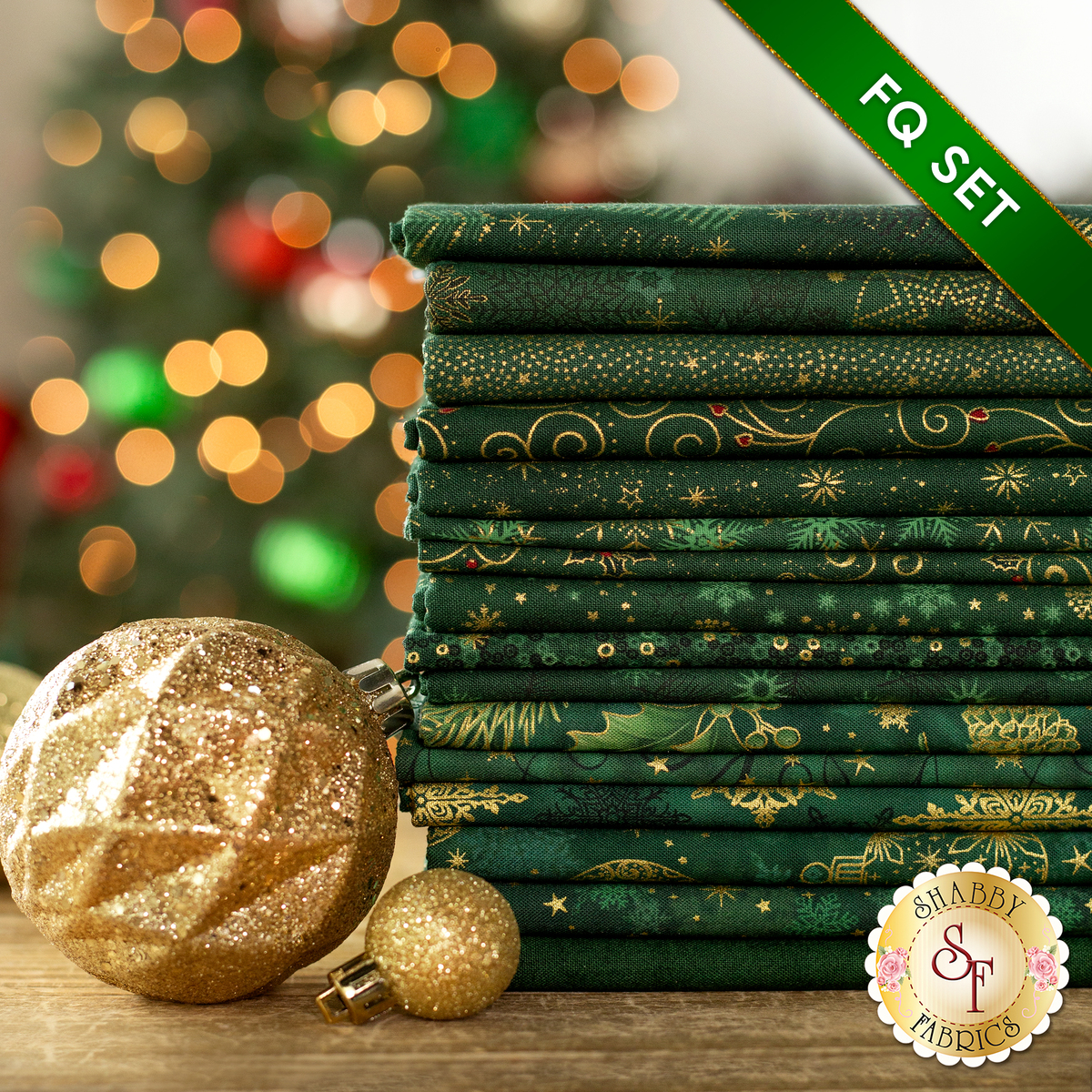 Stof Christmas 2024 - 16 FQ Set Green/Gold by Stof Fabrics | Shabby Fabrics