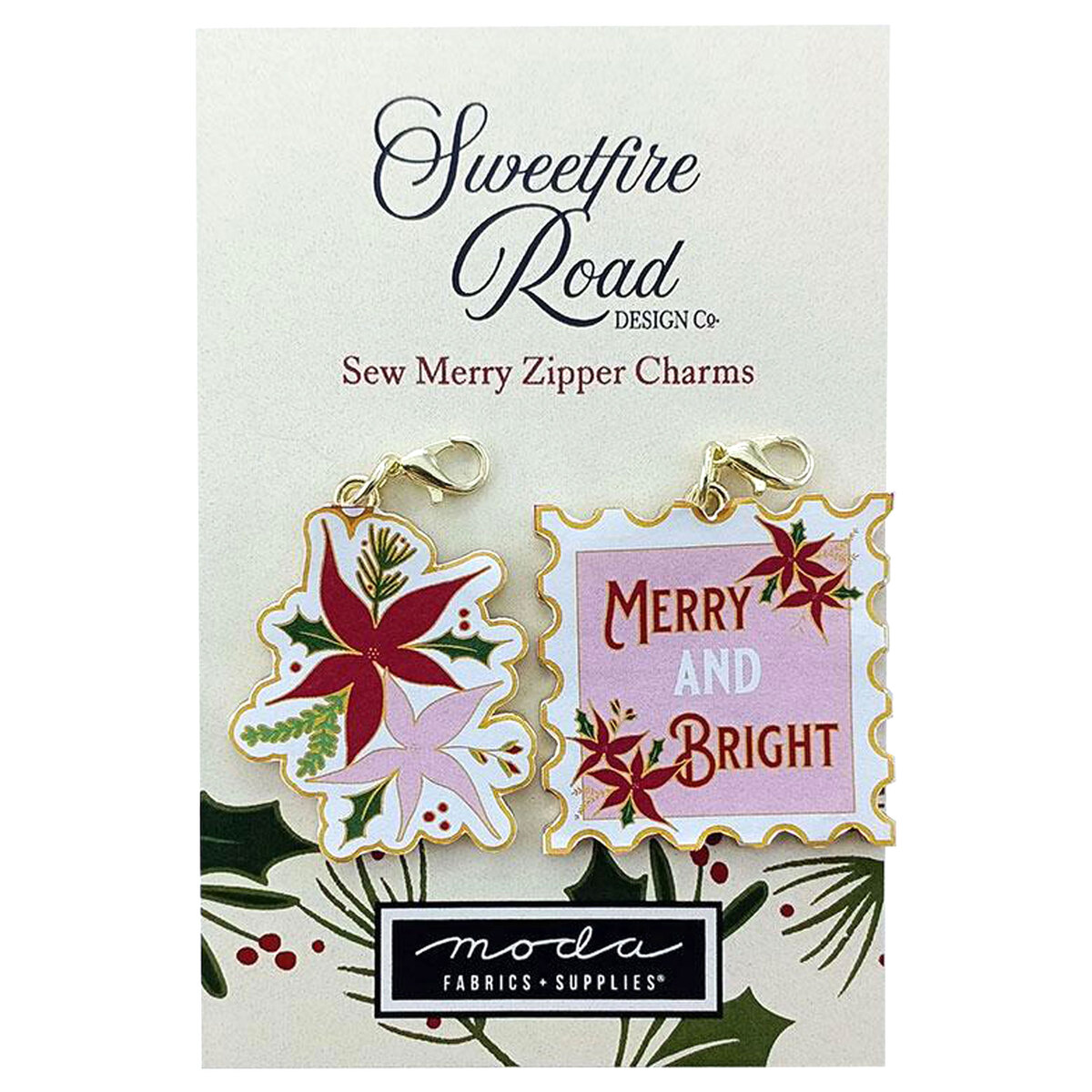 Sweetfire Road Poinsettia & Stamp Enamel Zipper Pulls Set - 2ct ...