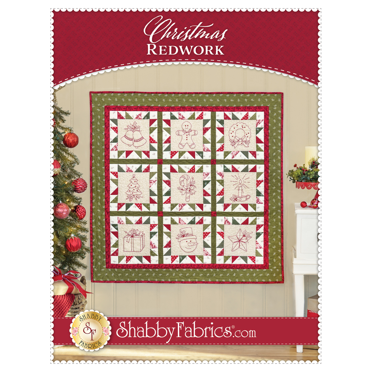 Christmas Redwork Quilt Pattern | Shabby Fabrics