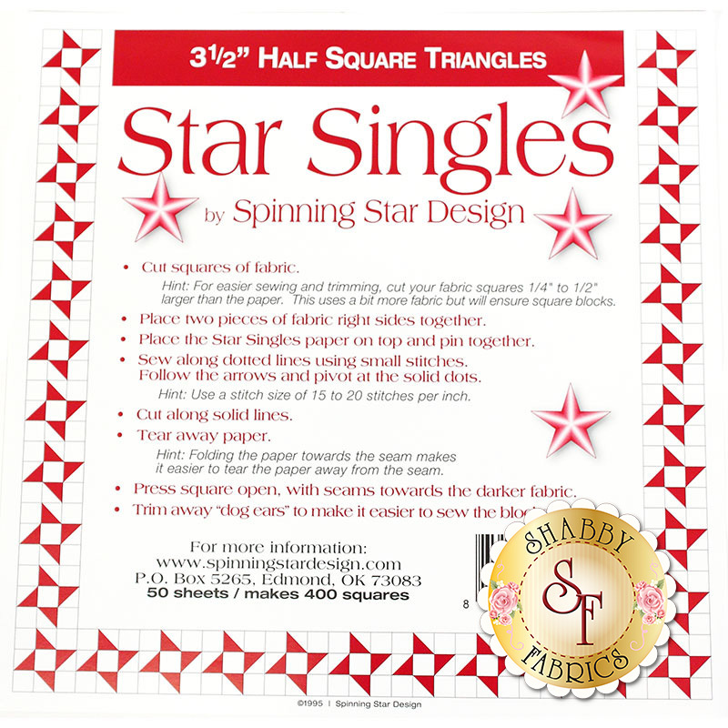 Star Singles 3-1/2" Half Square Triangle Paper | Shabby Fabrics